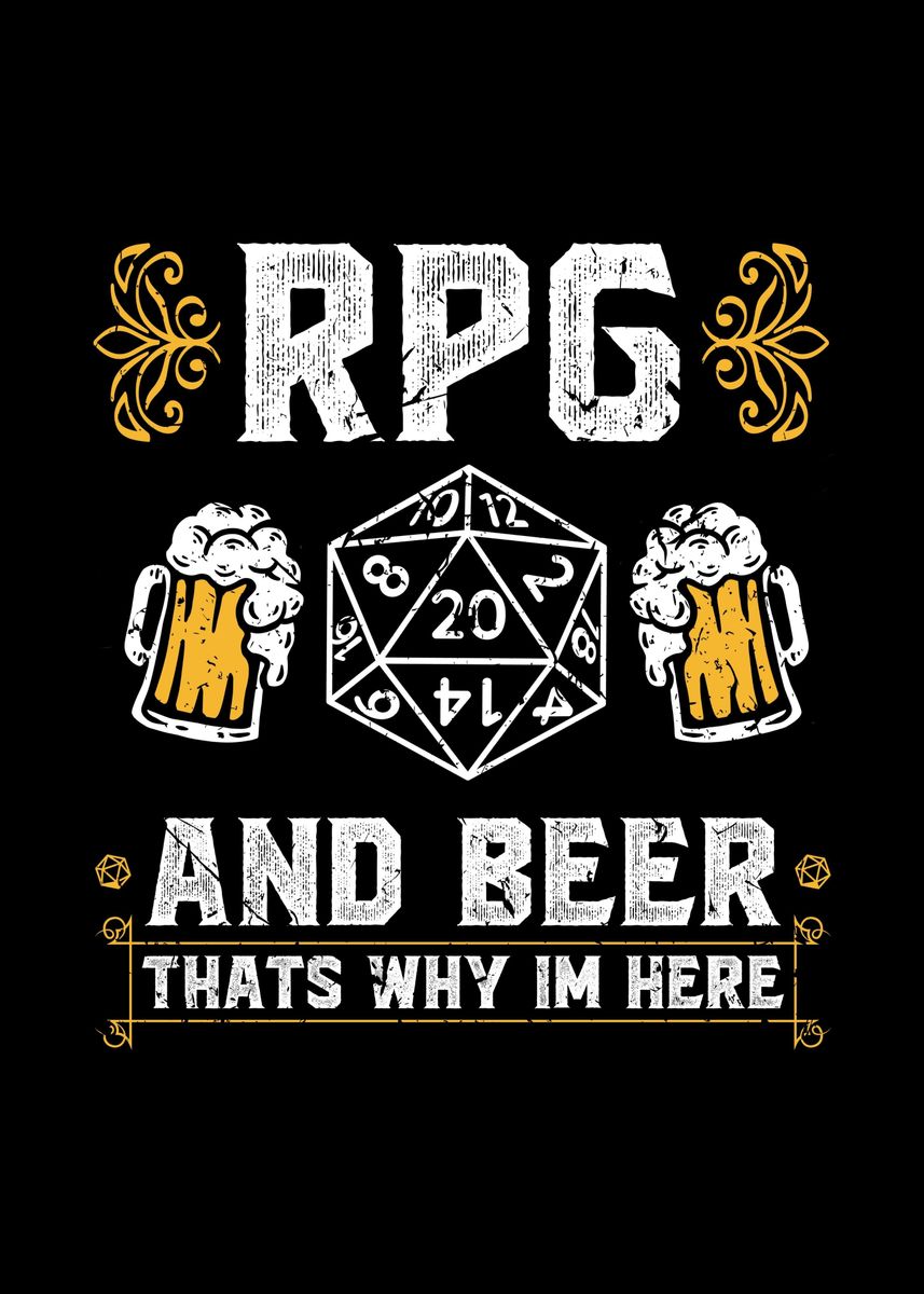 'D20 Dice RPG Beer Tabletop' Poster, picture, metal print, paint by ...