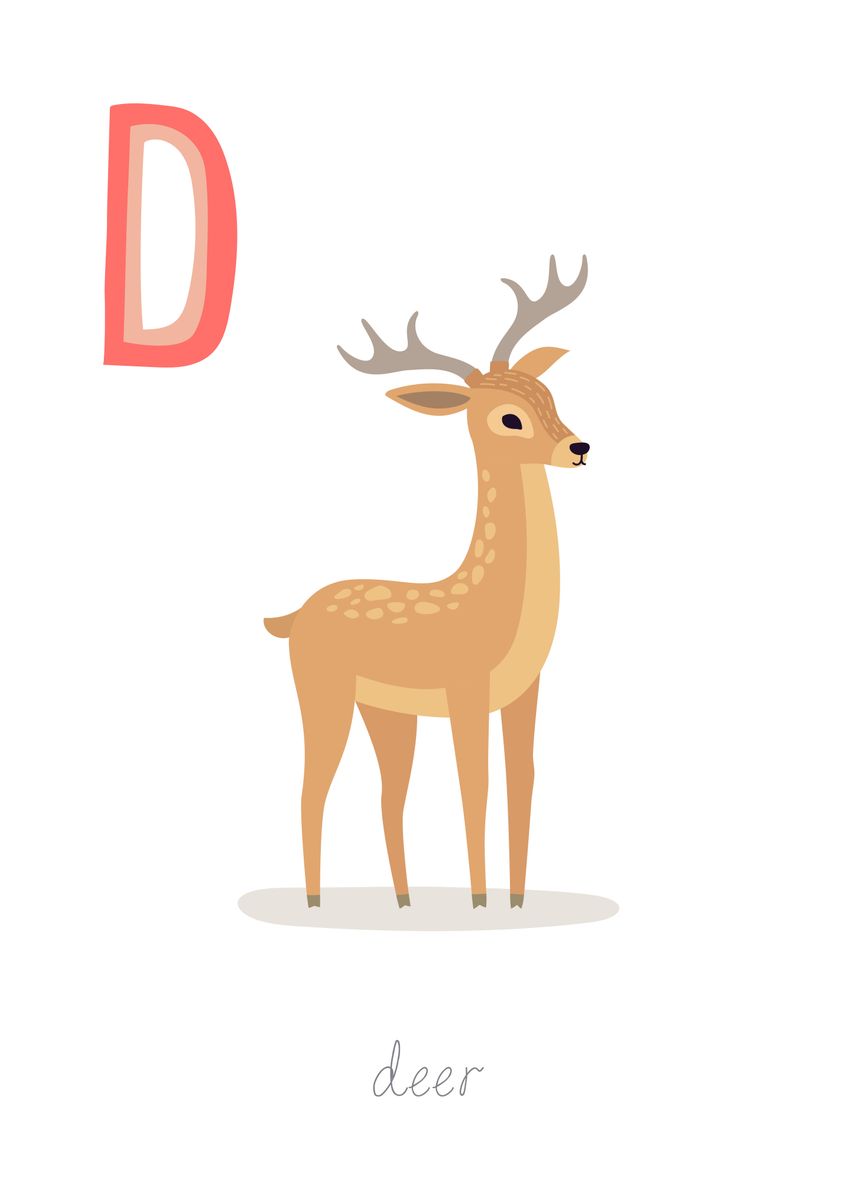 'Animal Alphabet D Deer' Poster, picture, metal print, paint by ...