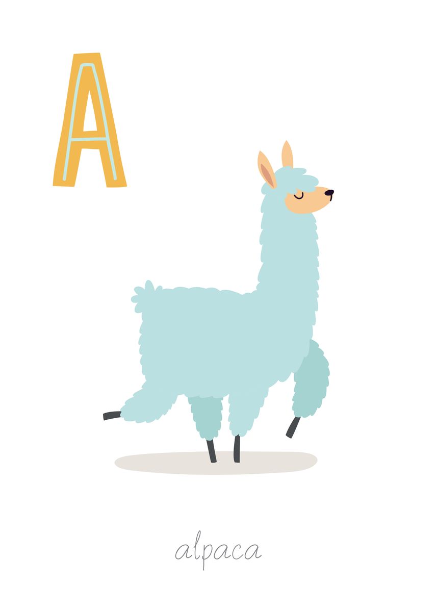 'Animal Alphabet A Alpaca' Poster, picture, metal print, paint by ...