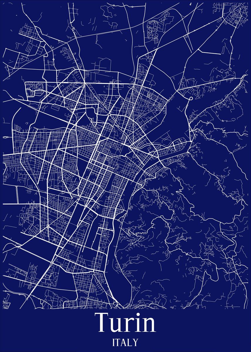 'Turin City Map Italy blue' Poster by Max Ronn | Displate