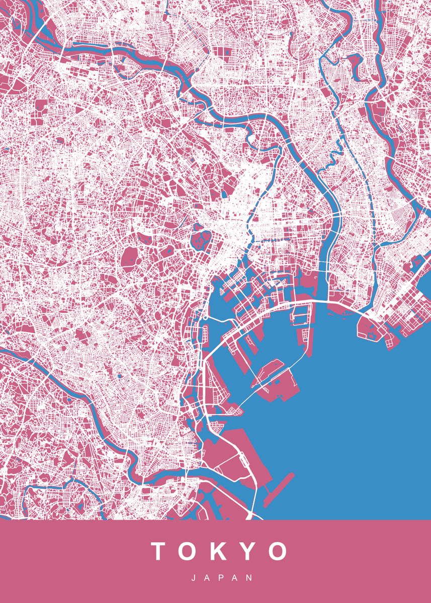'TOKYO City Map Japan' Poster, picture, metal print, paint by UrbanMaps ...
