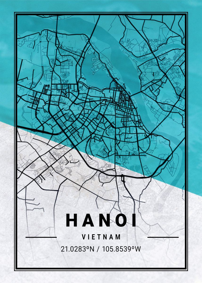 'Hanoi City Map Vietnam' Poster, picture, metal print, paint by Max ...