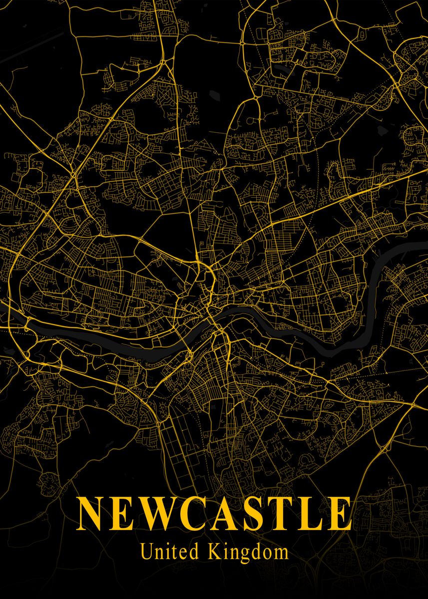'Newcastle City Map England' Poster, picture, metal print, paint by Max ...