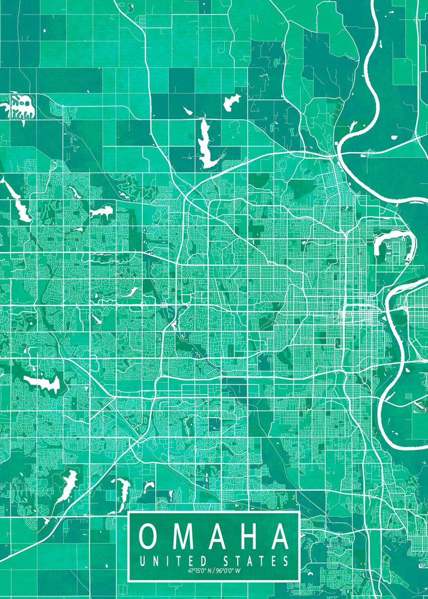'Omaha City Map Watercolor' Poster, picture, metal print, paint by ...