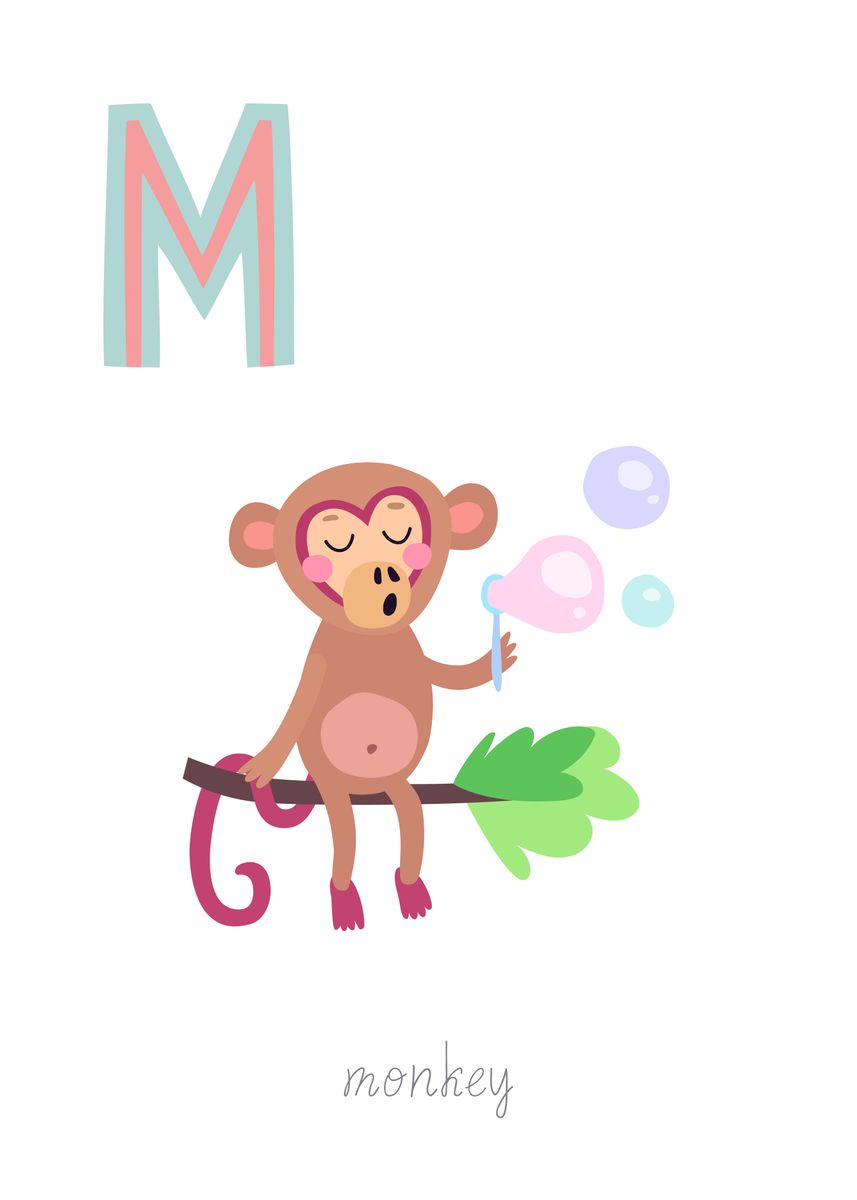 'Animal Alphabet M Monkey' Poster, picture, metal print, paint by ...