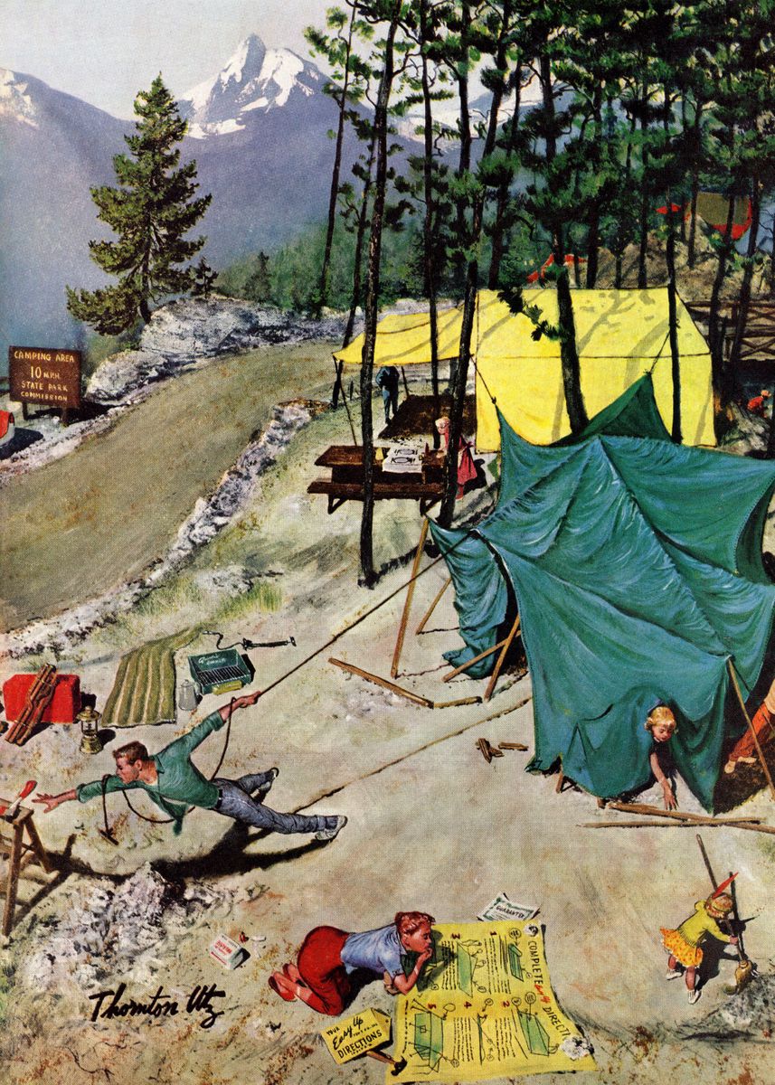 'Camping struggles' Poster, picture, metal print, paint by American ...