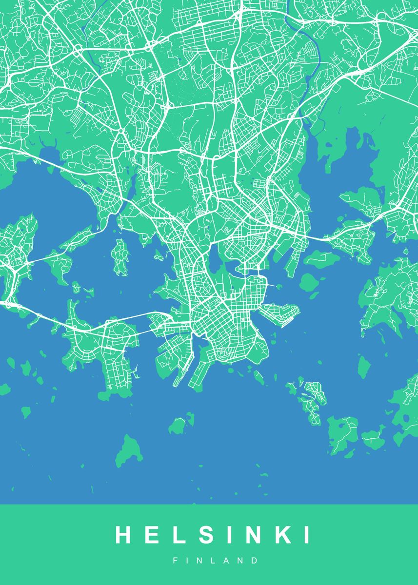 'HELSINKI City Map Finland' Poster, picture, metal print, paint by ...