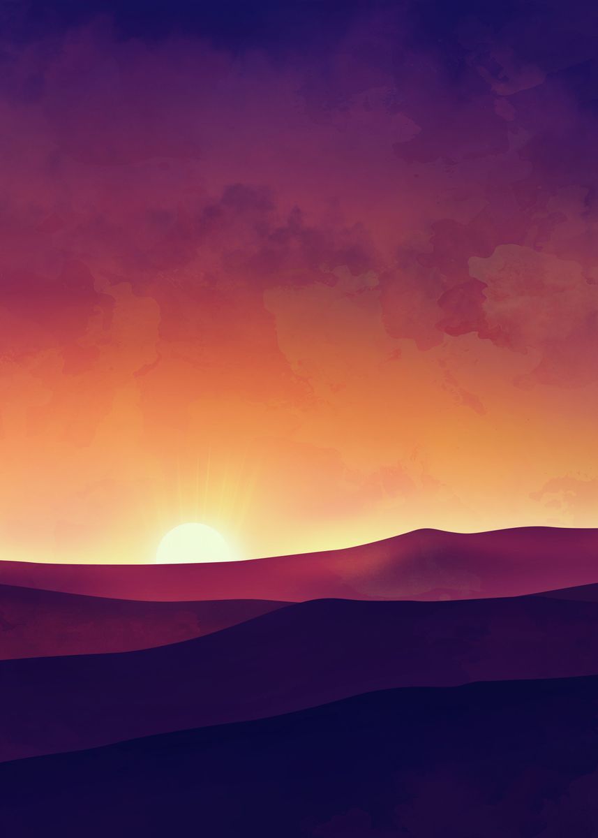 'Sunset hills' Poster, picture, metal print, paint by Nephelys | Displate