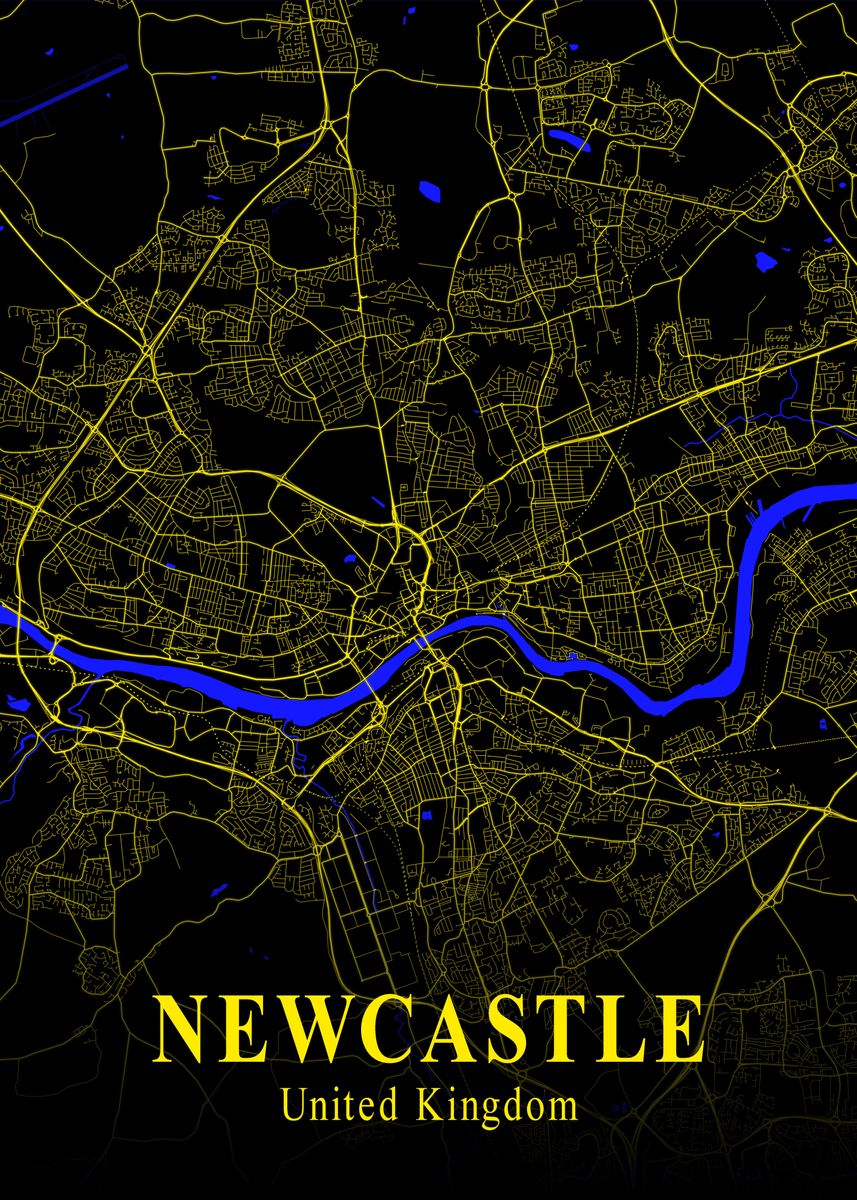 'Newcastle City Map England' Poster, picture, metal print, paint by Max ...