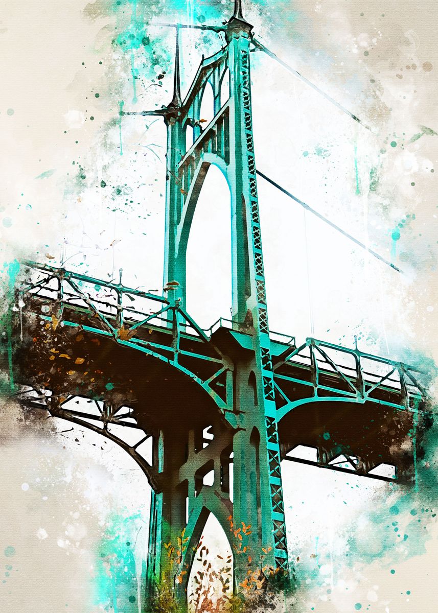 'Portland Bridge Watercolor' Poster, picture, metal print, paint by ...