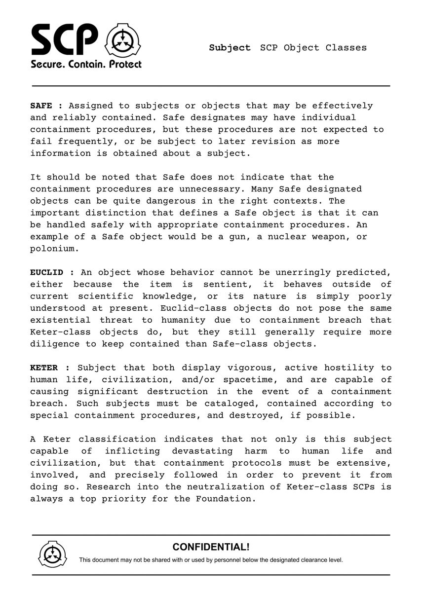 'SCP Object Classes' Poster, picture, metal print, paint by Doctor ...