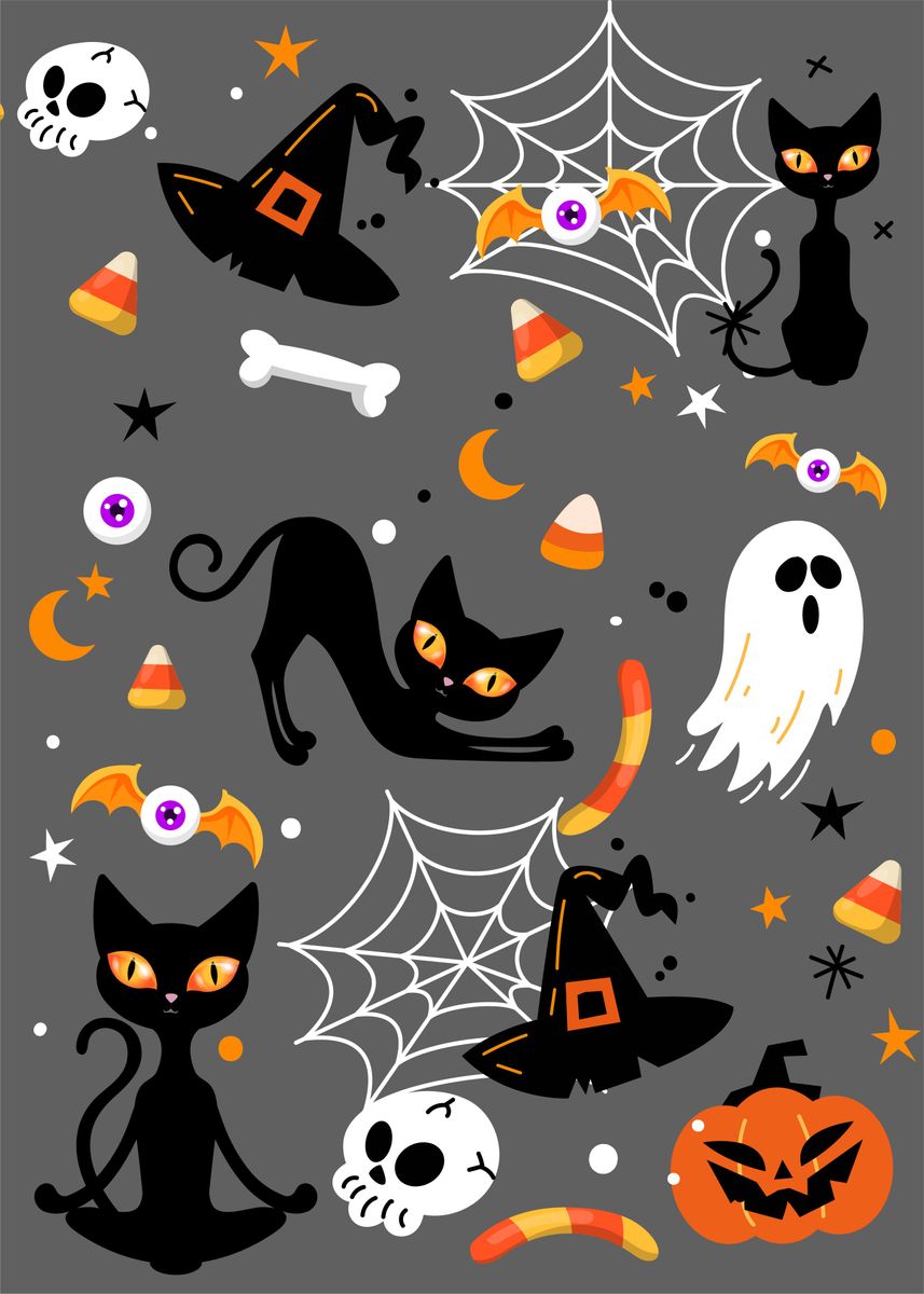 'Halloween Cats Pattern' Poster by EDM Project | Displate
