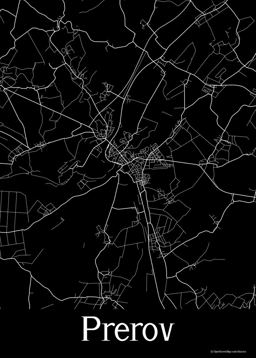 'Prerov Czechia Black Map' Poster, picture, metal print, paint by ...