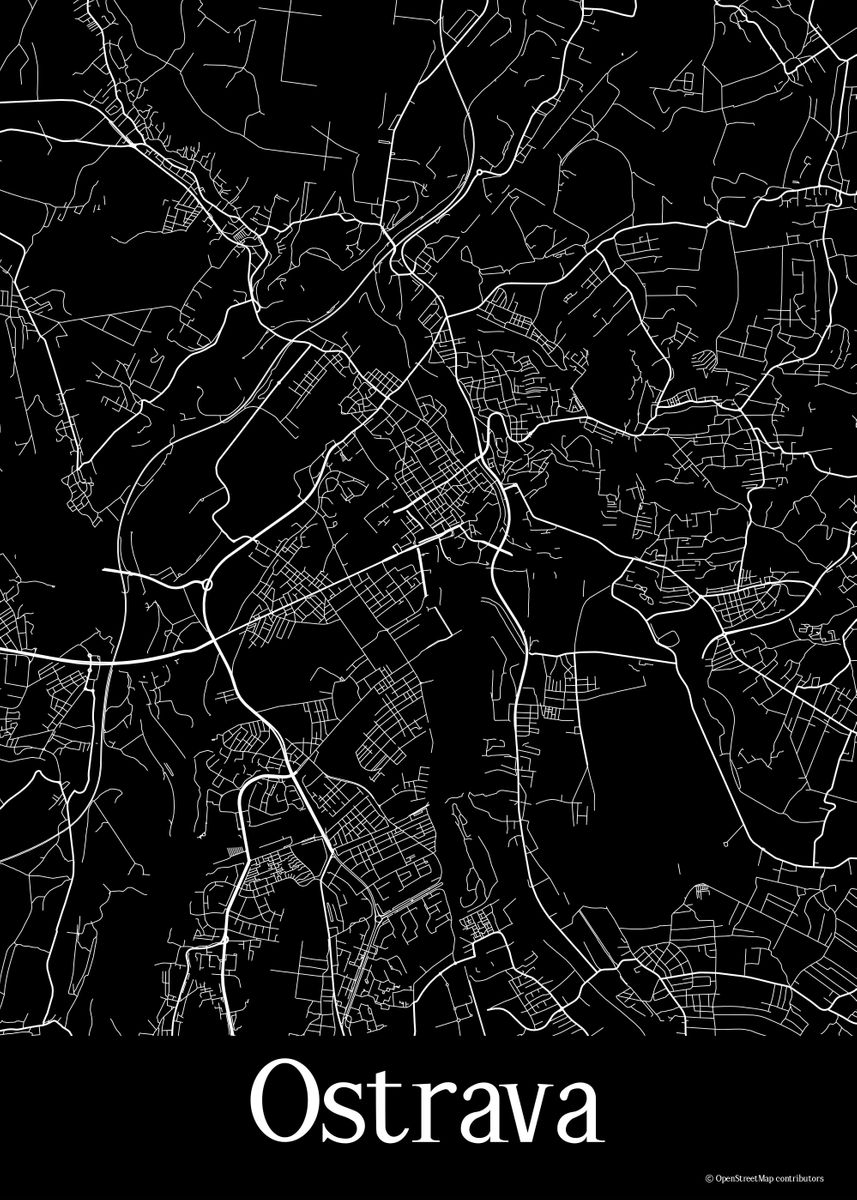 'Ostrava Czechia Black Map' Poster by Mappingz | Displate