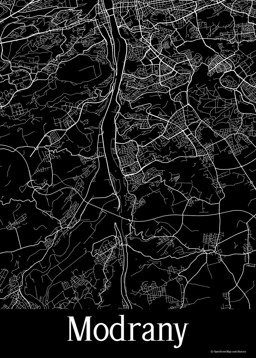 'Modrany Czechia Black Map' Poster, picture, metal print, paint by ...