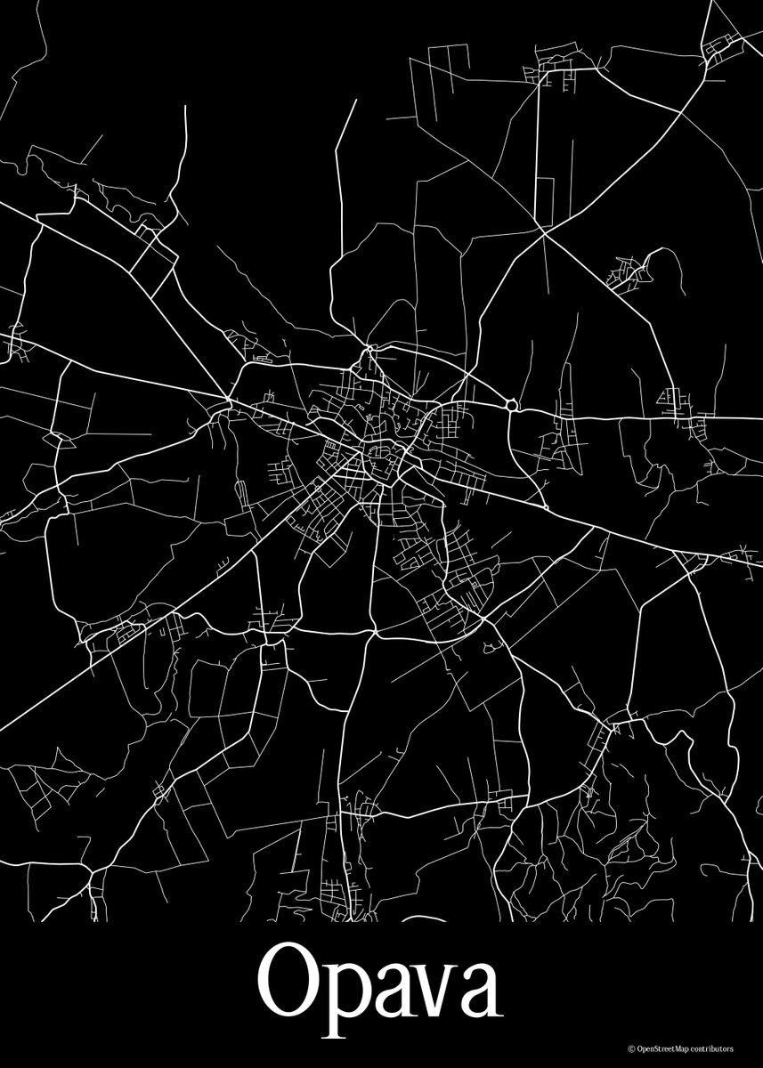 'Opava Czechia Black Map' Poster, picture, metal print, paint by ...