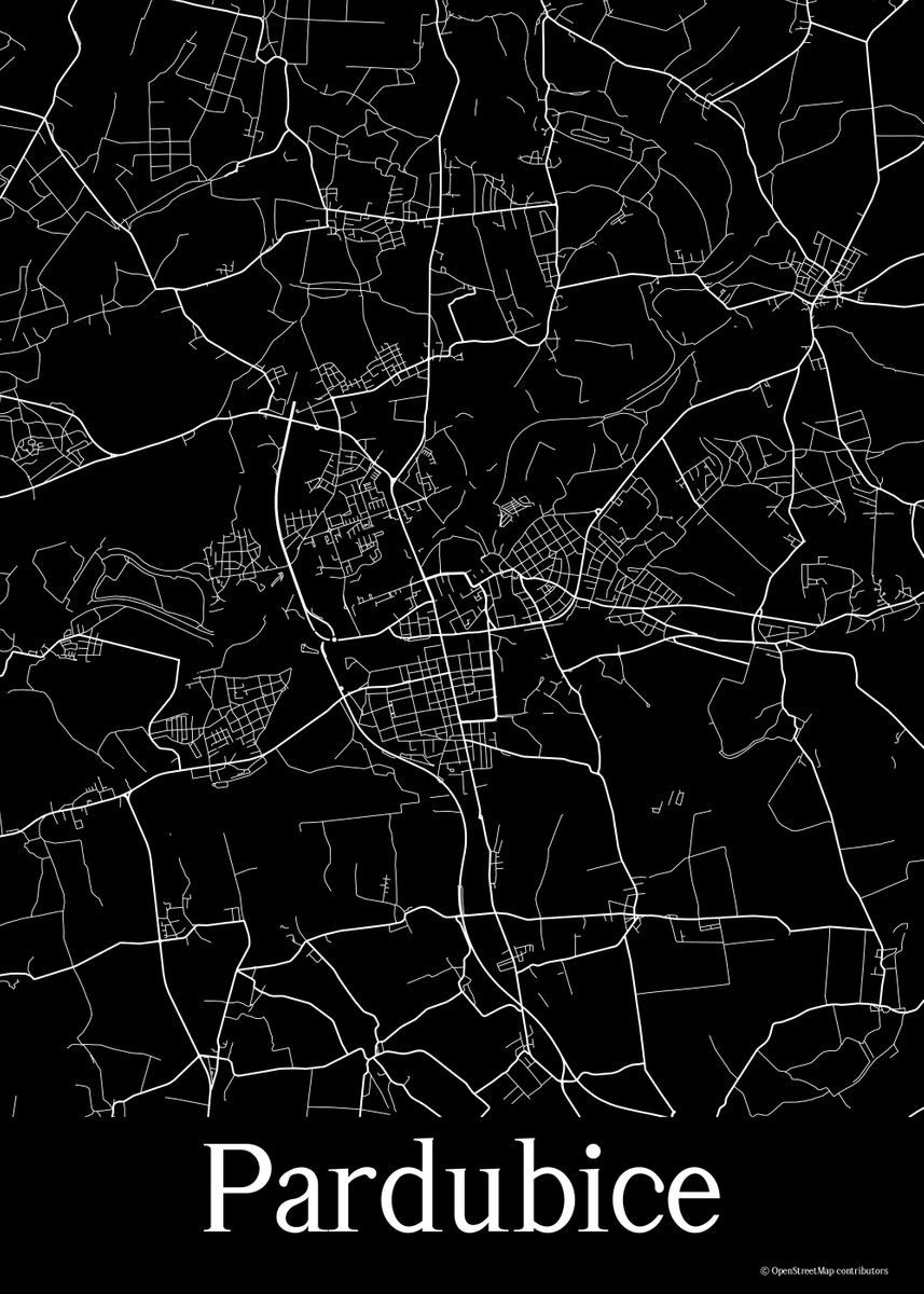 'Pardubice Black Map' Poster, picture, metal print, paint by Mappingz ...