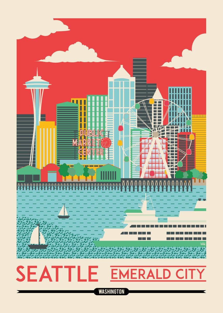 'Seattle' Poster, picture, metal print, paint by The Creative Toucan ...