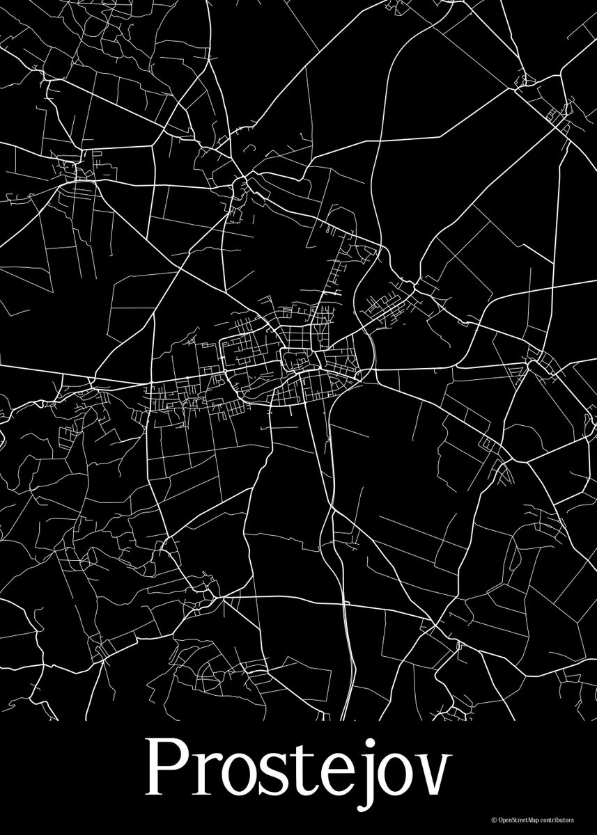 'Prostejov Black Map' Poster, picture, metal print, paint by Mappingz ...