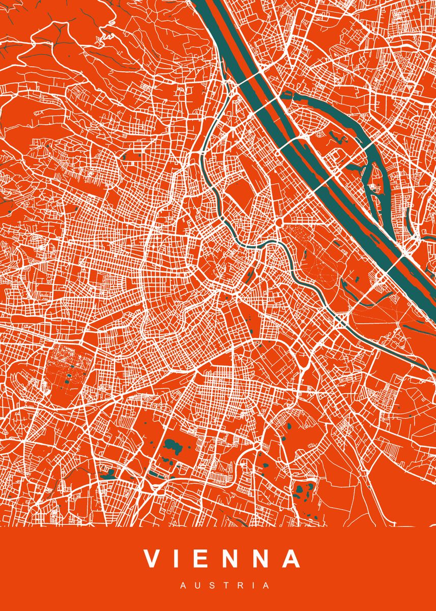 'VIENNA City Map Austria' Poster, picture, metal print, paint by ...