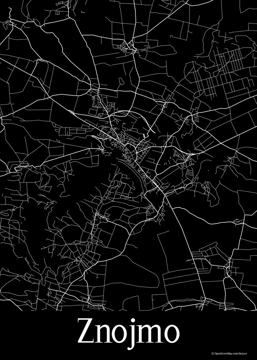 'Znojmo Czechia Black Map' Poster, picture, metal print, paint by ...