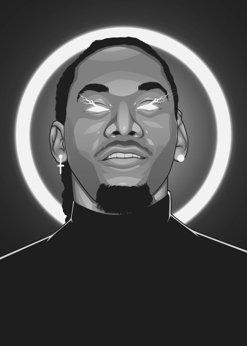 'Offset Rapper Grayscale' Poster, picture, metal print, paint by ...