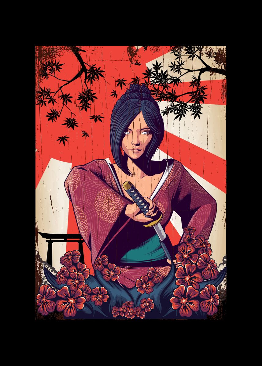 'Japanese Girl Samurai' Poster, picture, metal print, paint by ...