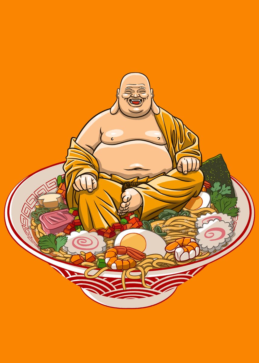 'Fat monk on ramen ' Poster, picture, metal print, paint by Alberto ...