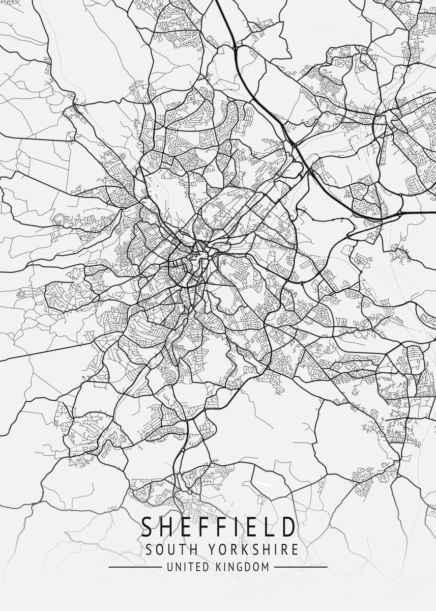 'Sheffield City Map UK' Poster, picture, metal print, paint by Max Ronn ...