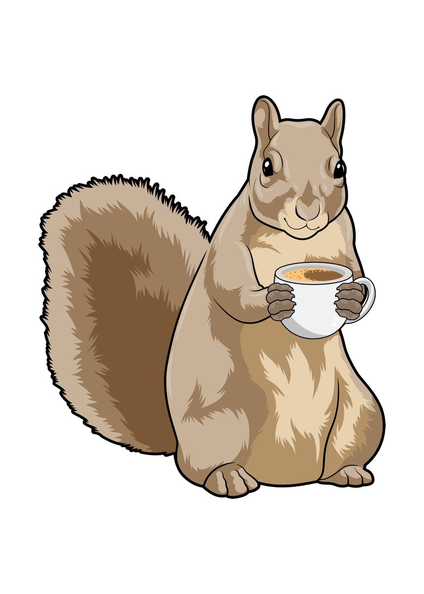 'Squirrel Cup of Coffee' Poster, picture, metal print, paint by Markus ...