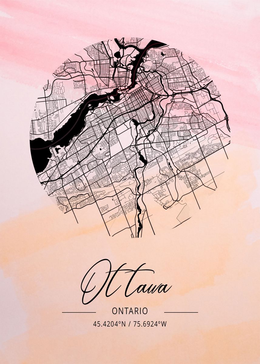'Ottawa City Map Canada' Poster, picture, metal print, paint by Max ...