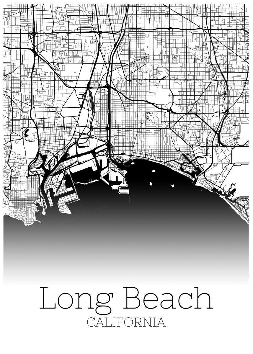 'Long Beach California map' Poster, picture, metal print, paint by ...