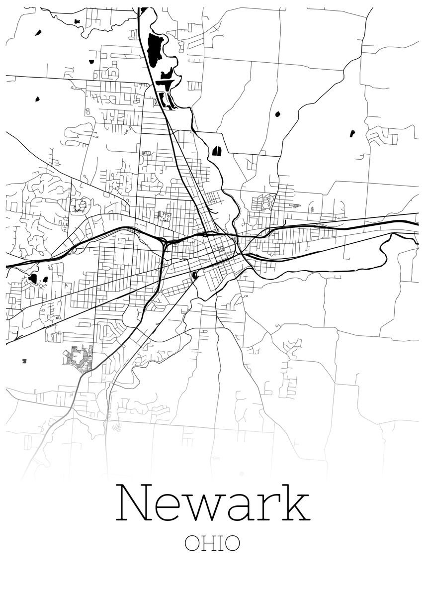 'Newark Ohio city map' Poster, picture, metal print, paint by RelDesign | Displate