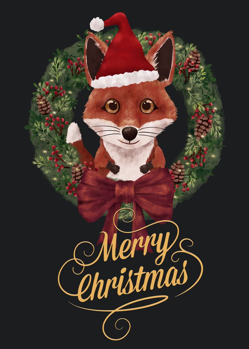 'Merry Christmas Fox lover' Poster, picture, metal print, paint by ...