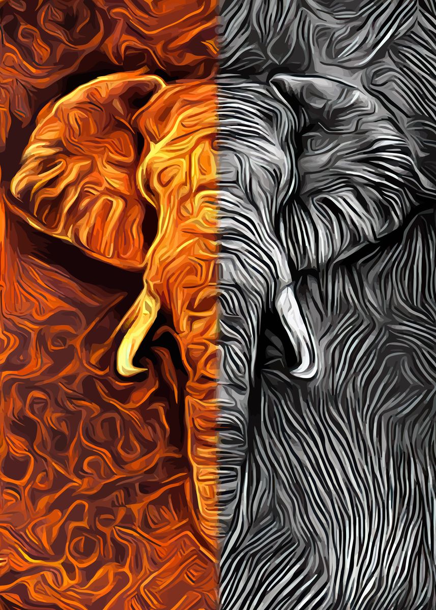 'Elephant Golden Split' Poster, picture, metal print, paint by ...