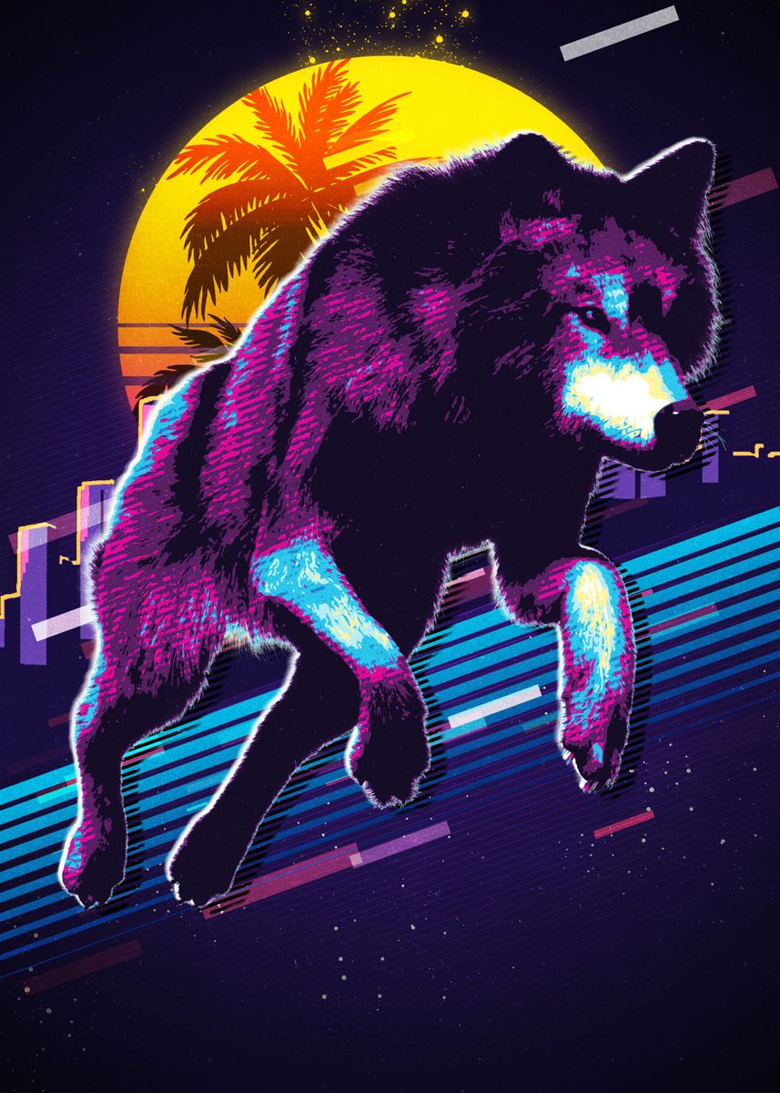 'Wolf Animal Retro' Poster, picture, metal print, paint by Ellen Farrah ...