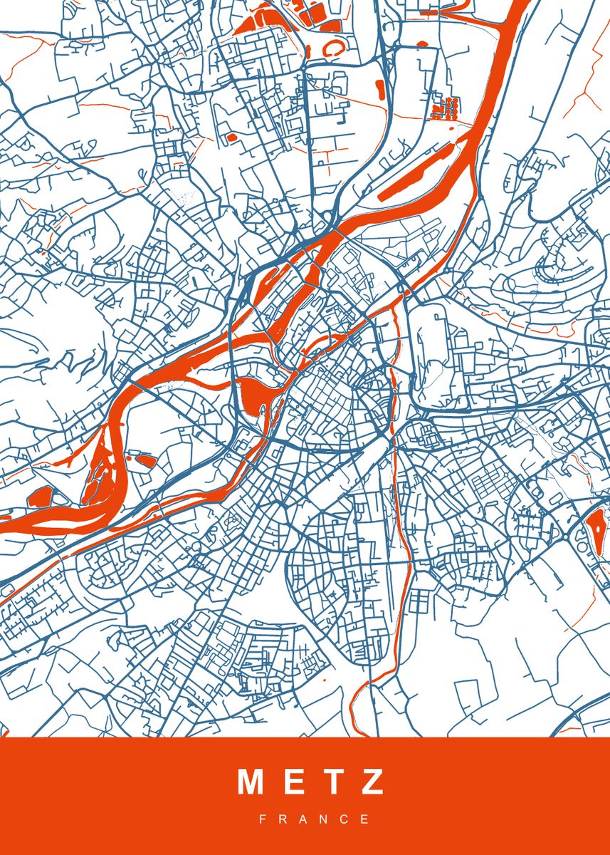 'METZ City Map France' Poster, picture, metal print, paint by UrbanMaps ...