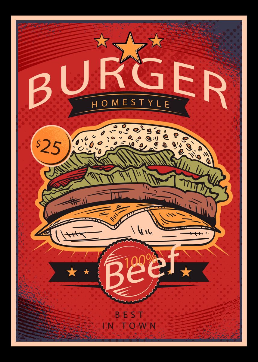 'Burger Homestyle 100 Beef' Poster by Guido Gottwald | Displate