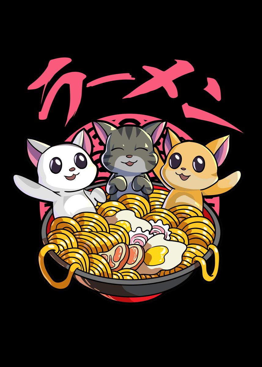'Kawaii Anime Cats Ramen' Poster by Alexander Roose | Displate