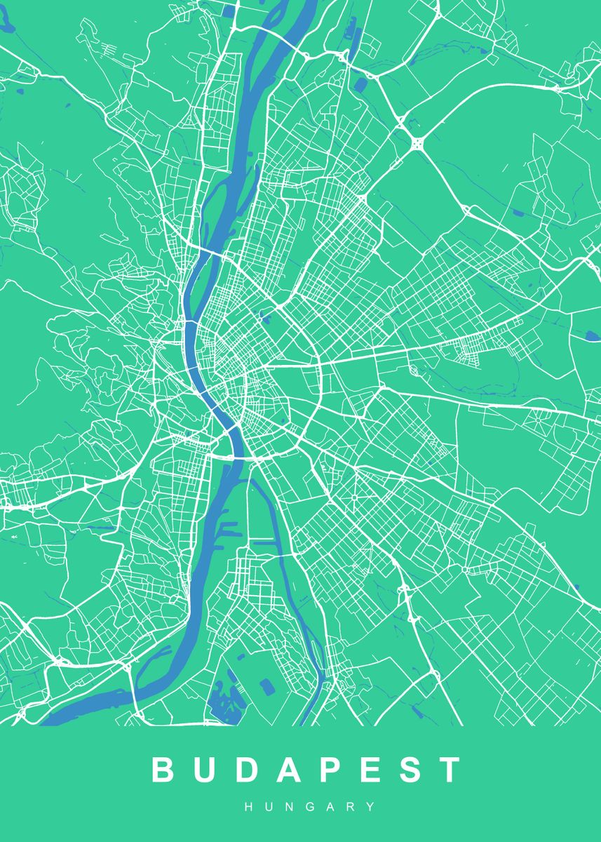 'BUDAPEST City Map Hungary' Poster, picture, metal print, paint by ...