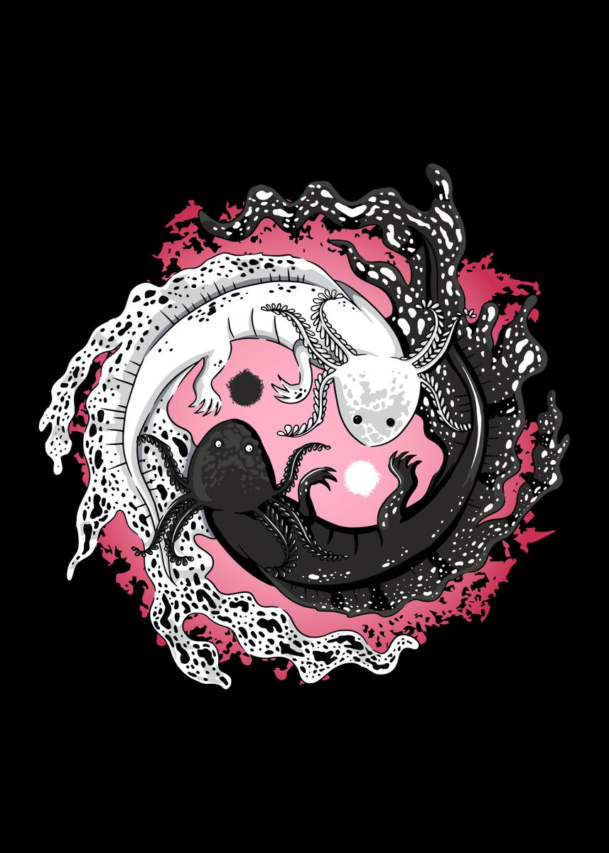 'Japanese Axolotl Yin Yang' Poster, picture, metal print, paint by ...