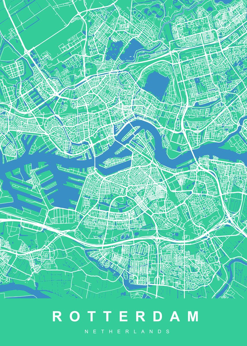 'ROTTERDAM City Map Green' Poster, picture, metal print, paint by ...