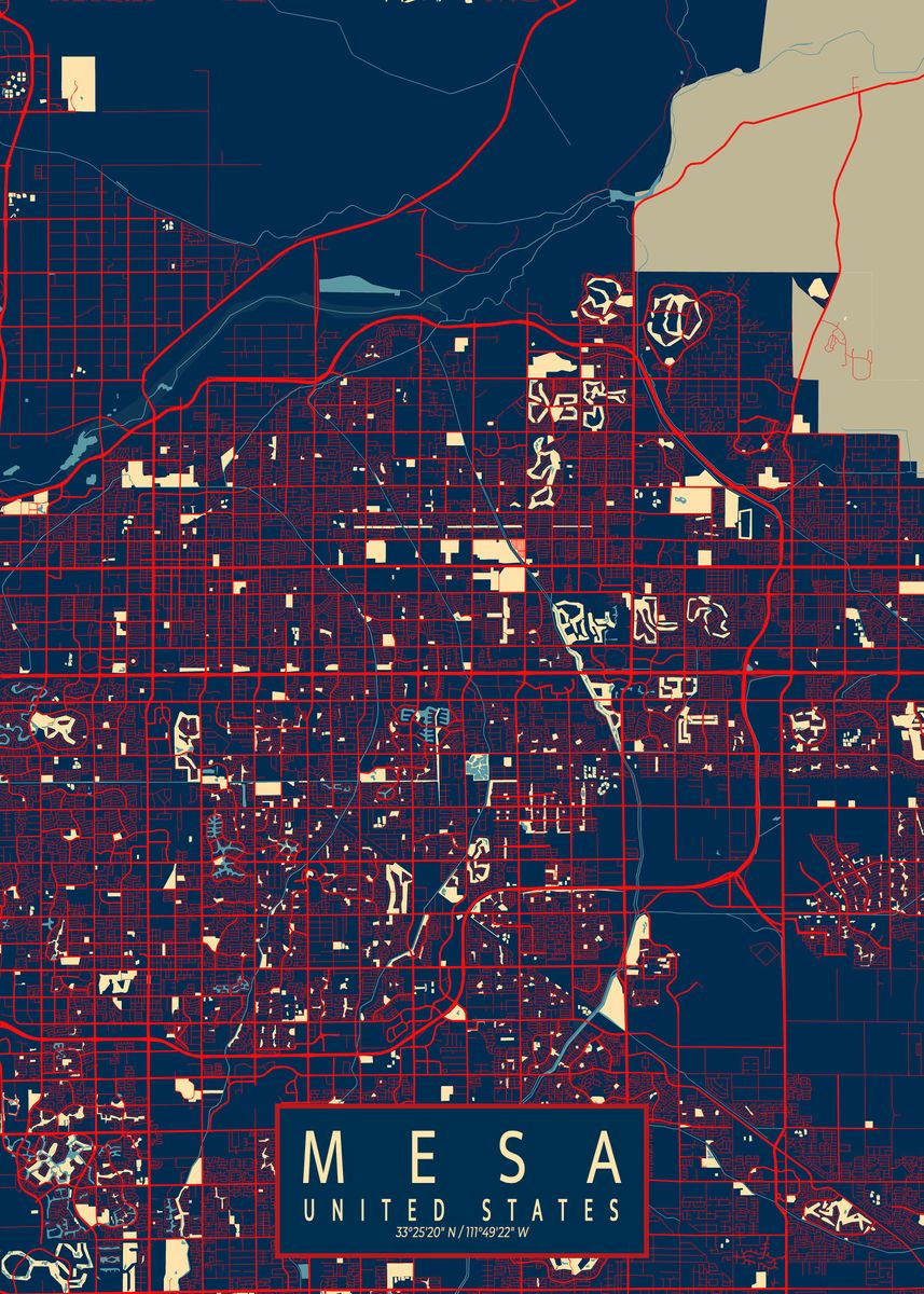 'Mesa Arizona City Map Hope' Poster, picture, metal print, paint by ...