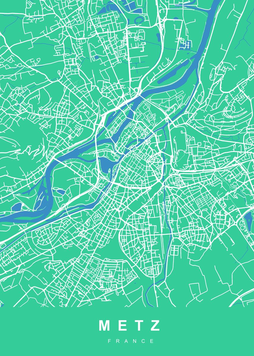 'METZ City Map France' Poster, picture, metal print, paint by UrbanMaps ...