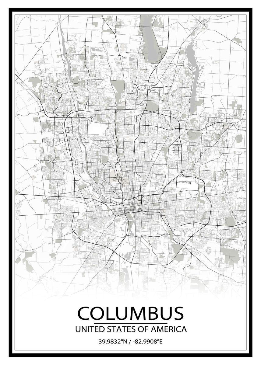 'Columbus White Map' Poster, picture, metal print, paint by Wall Art ...