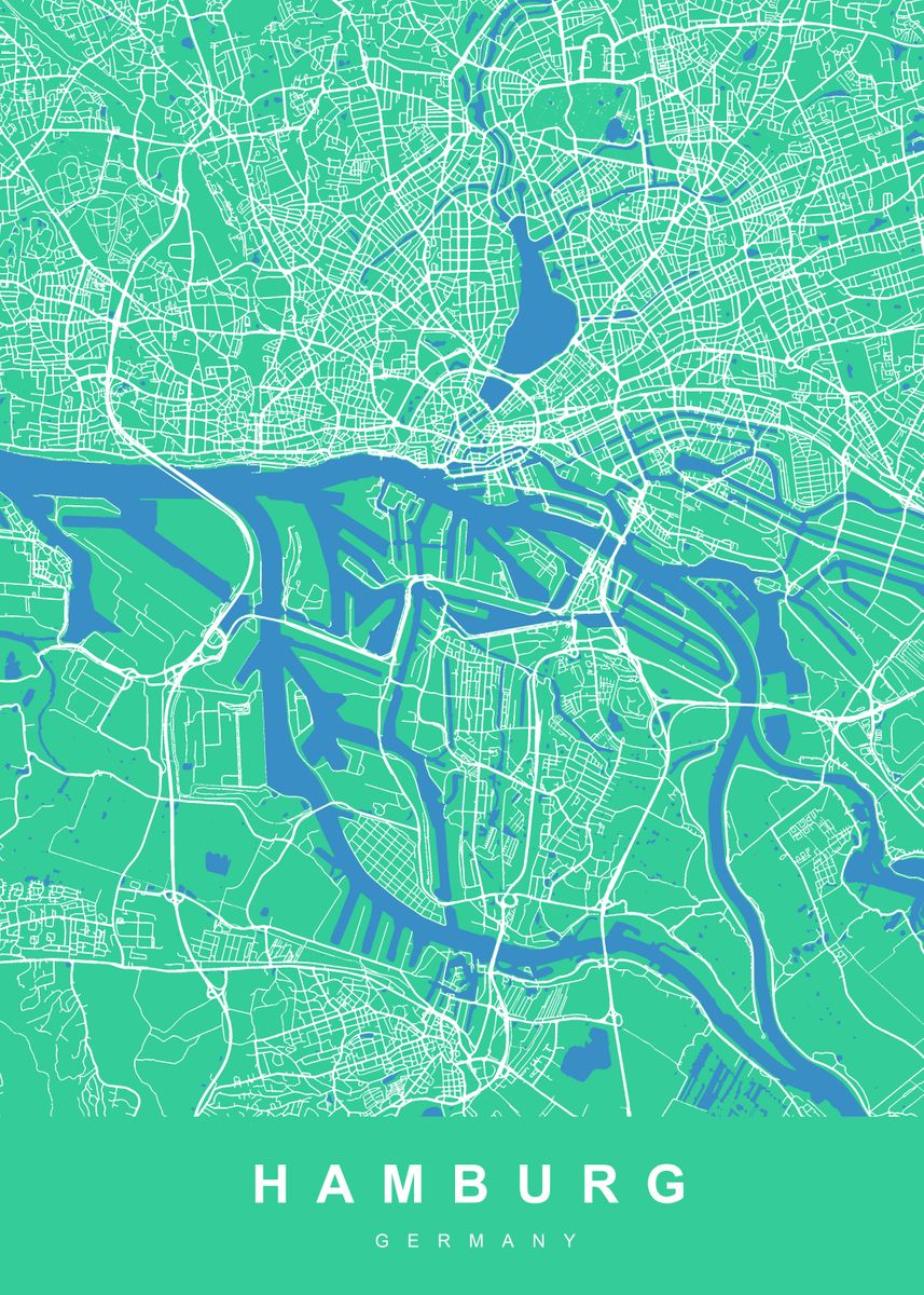 'HAMBURG City Map Germany' Poster, picture, metal print, paint by ...