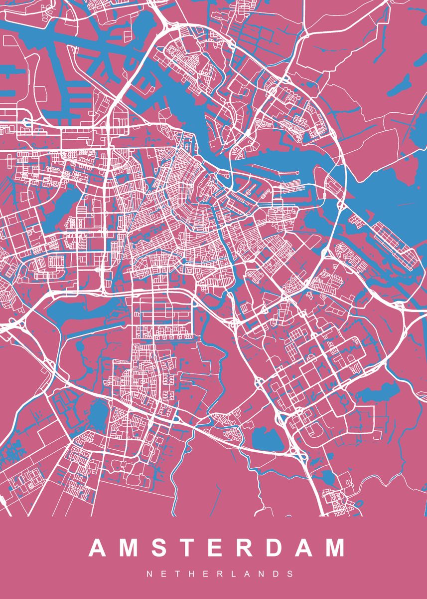 'AMSTERDAM City Map ' Poster, picture, metal print, paint by UrbanMaps ...