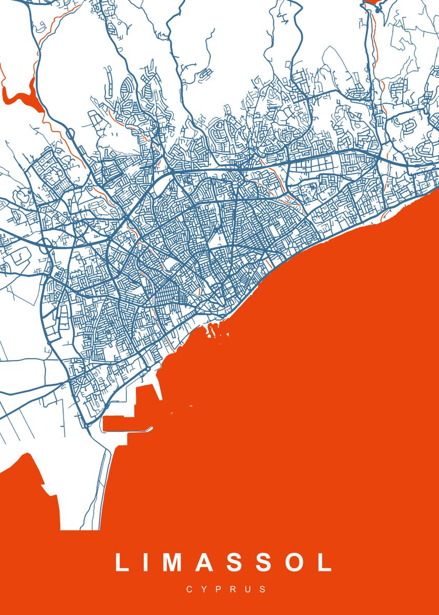 'LIMASSOL Map CYPRUS' Poster, picture, metal print, paint by UrbanMaps ...