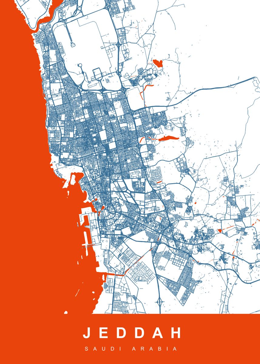 'JEDDAH Map SAUDI ARABIA' Poster, picture, metal print, paint by ...