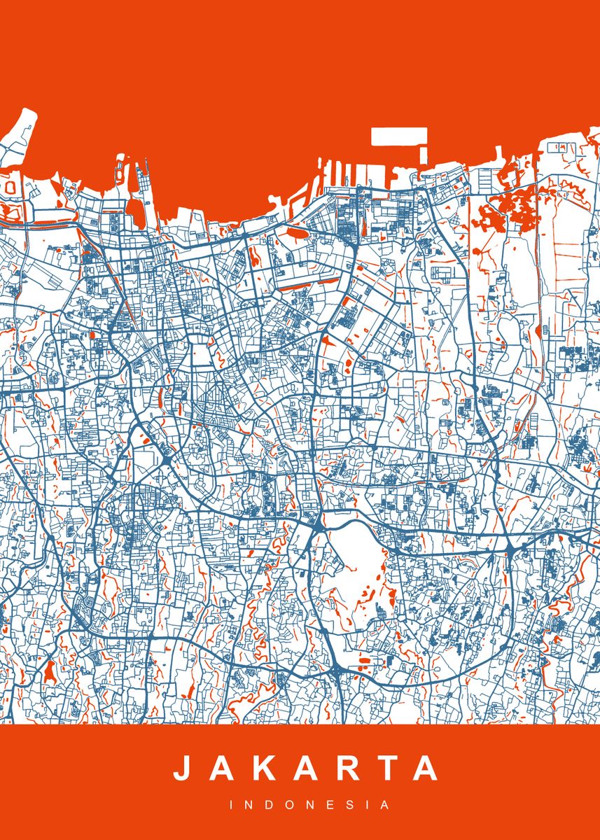 'JAKARTA City Map Indonesia' Poster, picture, metal print, paint by ...